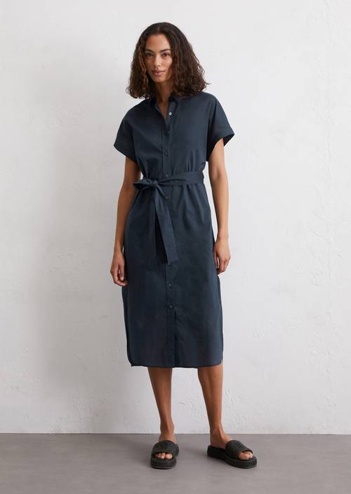 Relaxed shirt dress made from lightweight cotton voile - blue | Midi ...
