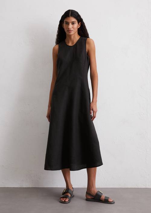 Sleeveless linen dress shaped A-line cut - black | Midi dresses | MARC ...