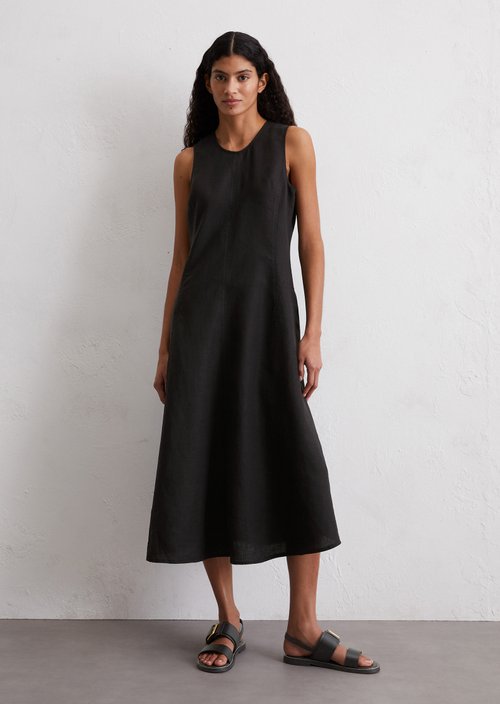 Sleeveless linen dress shaped A-line cut - black | Midi dresses | MARC ...