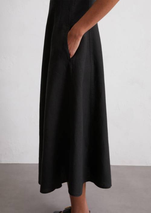 Sleeveless linen dress shaped A-line cut - black | Midi dresses | MARC ...