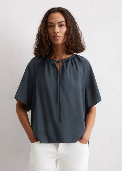 Relaxed blouse with crinkle structure - blue | Tunics | MARC O’POLO