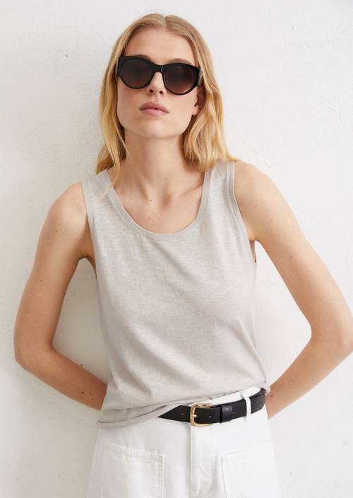 Feinstrick-Top slim aus Organic Cotton-Leinen-Mix - beige | Ärmellos ...