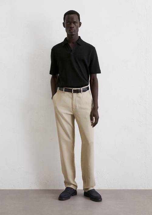 Chino model Bunkris straight ze směsi jemného lnu a viskózy. - béžová ...
