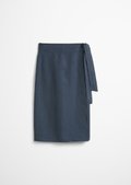 Flared linen wrap skirt with wide drawstring at the waist - blue | Midi ...