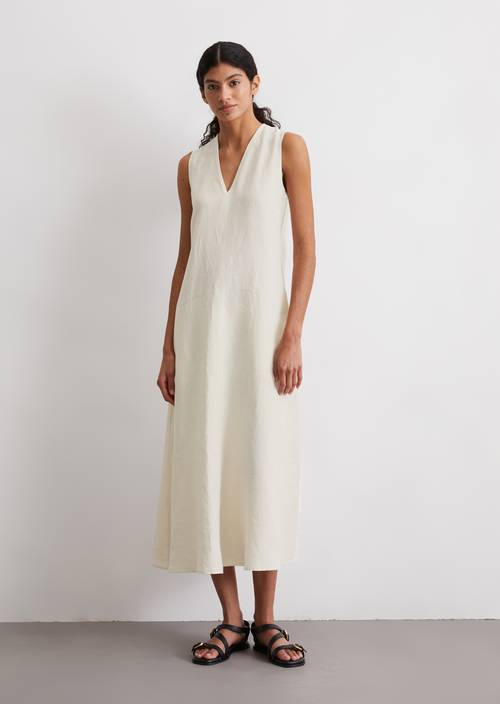 Sleeveless linen dress shaped A-line cut - beige | Midi dresses | MARC ...