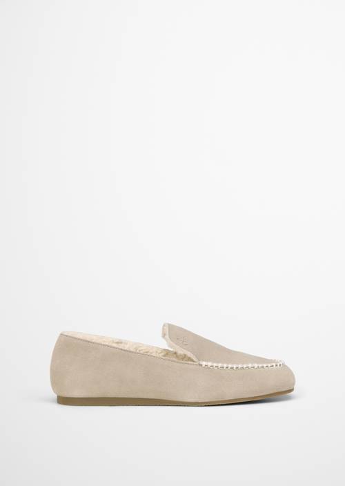 Leather slippers with teddy fur lining - brown | Shoes | MARC O’POLO