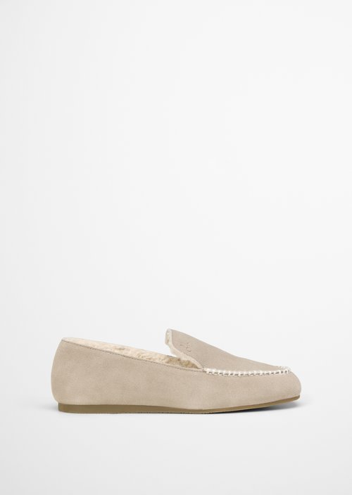 Leather slippers with teddy fur lining - brown | Shoes | MARC O’POLO