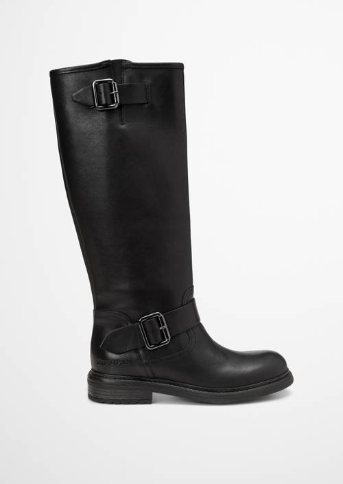 Long-shaft boots with two decorative straps - black | Longboots | MARC ...