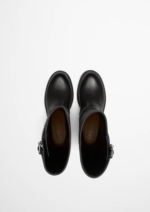 Long-shaft boots with two decorative straps - black | Longboots | MARC ...