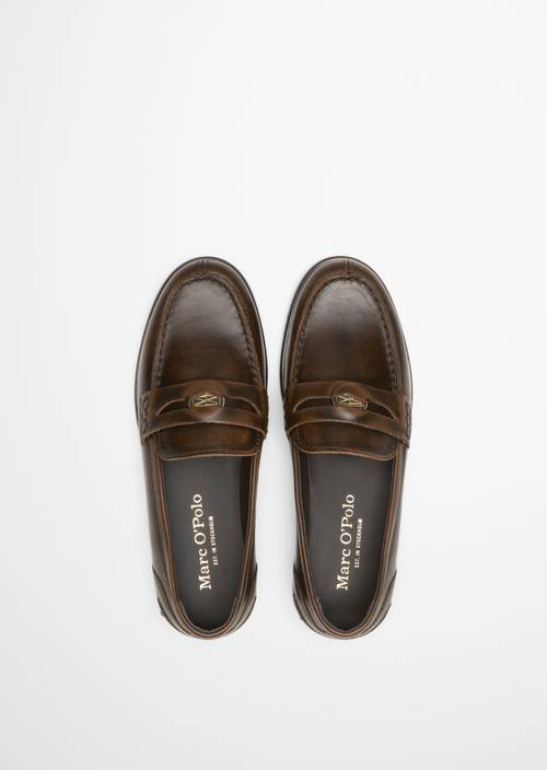 Penny loafer wykonany ze skóry bydlęcej w stylu vintage - brąz | Made ...