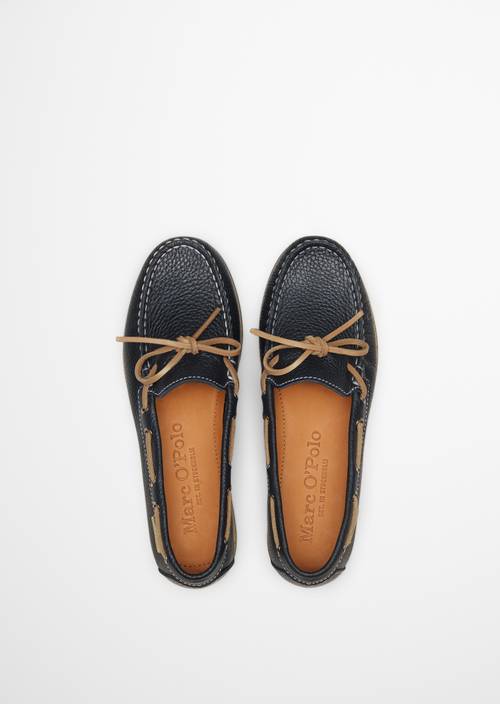 Boat shoe made from grained cowhide - blue | Made in Portugal | MARC O’POLO