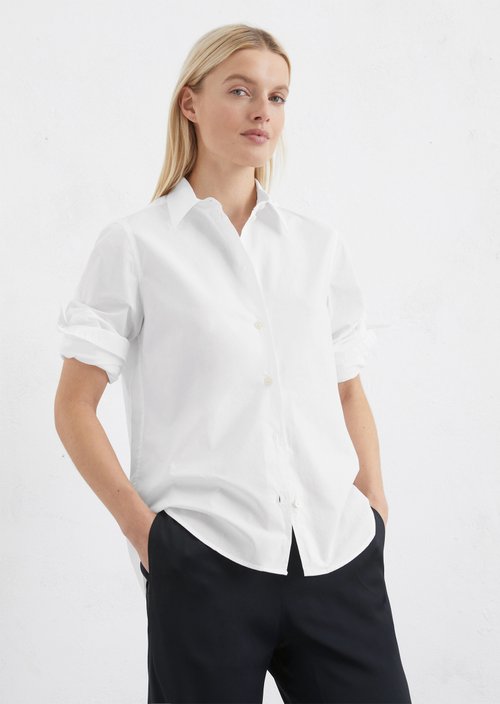 Blouse A-Shape en popeline Papertouch - blanc | Col de chemise | MARC O ...