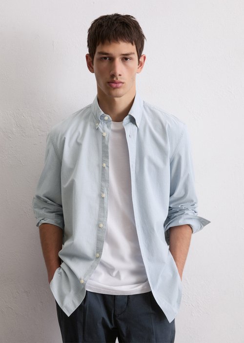 Button-down shirt regular with a fine check pattern - blue | Long ...